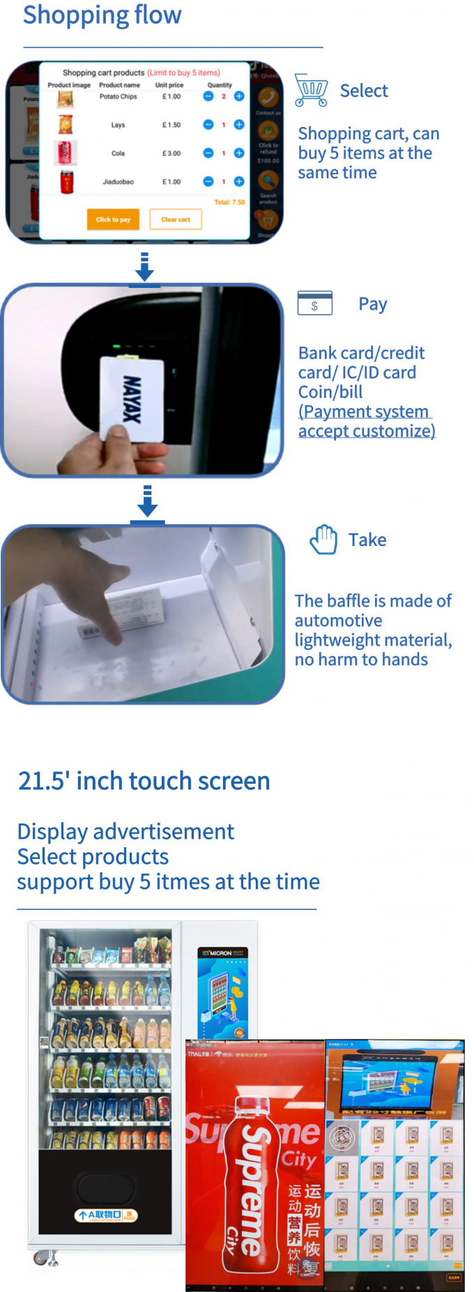 Small Snack Cold Drink Vending Machine With Spiral And Directly Push ...