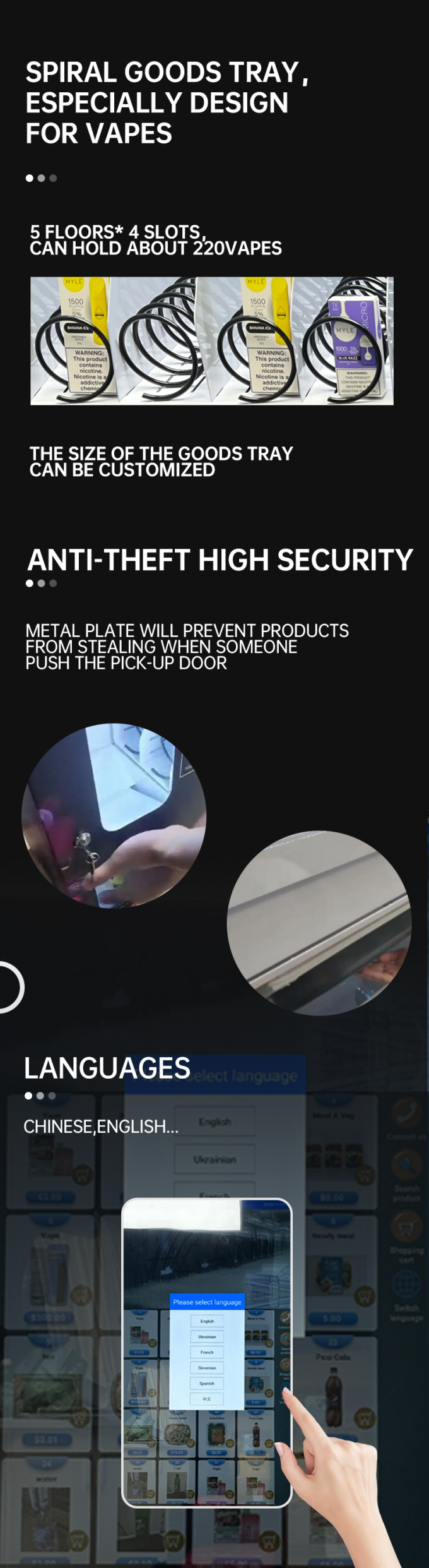 Standing Hanging 300 pcs Big Capacity Vending Machine with Nayax Card ...