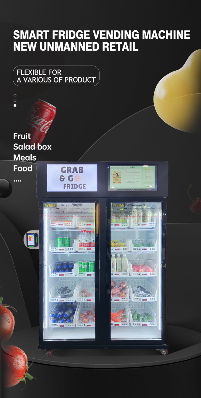 Big Capacity Touch Screen Snack Drink Smart Fridge Open Door Vending ...