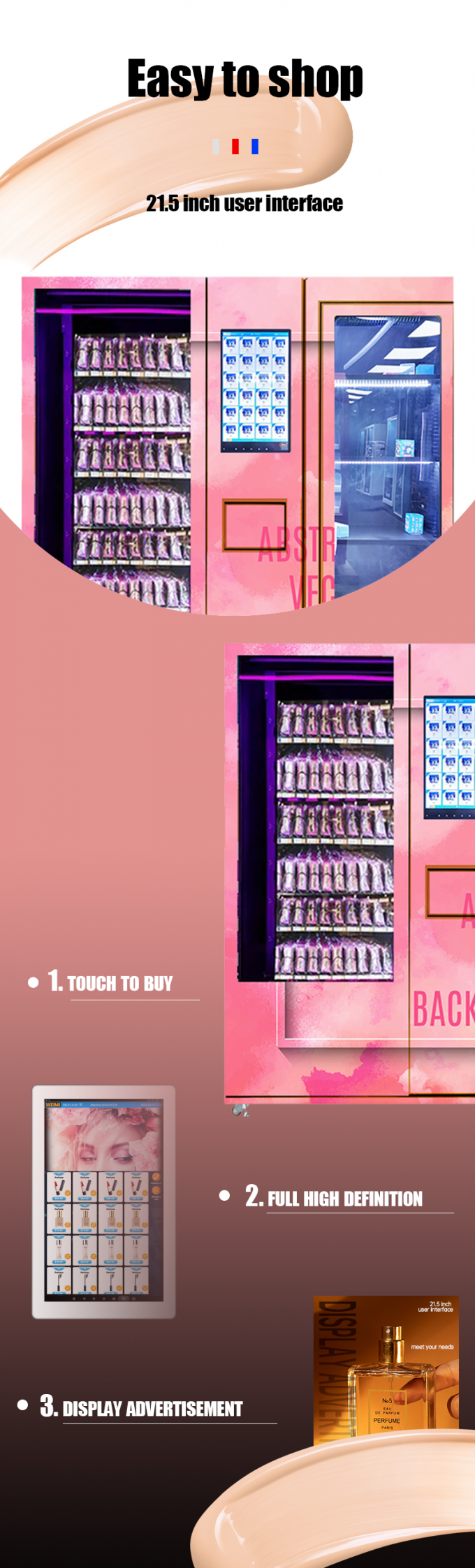 Automatic Beauty Cosmetics Vending Machines LED Lighting Custom ...