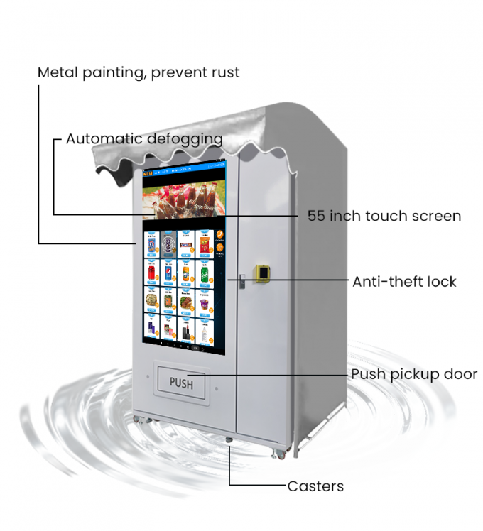 Big Touch Screen Outdoor Snack Drink Vending Machine With Awning Rain ...