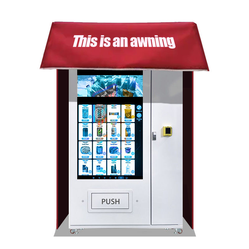 Big Touch Screen Outdoor Snack Drink Vending Machine With Awning Rain Shelter