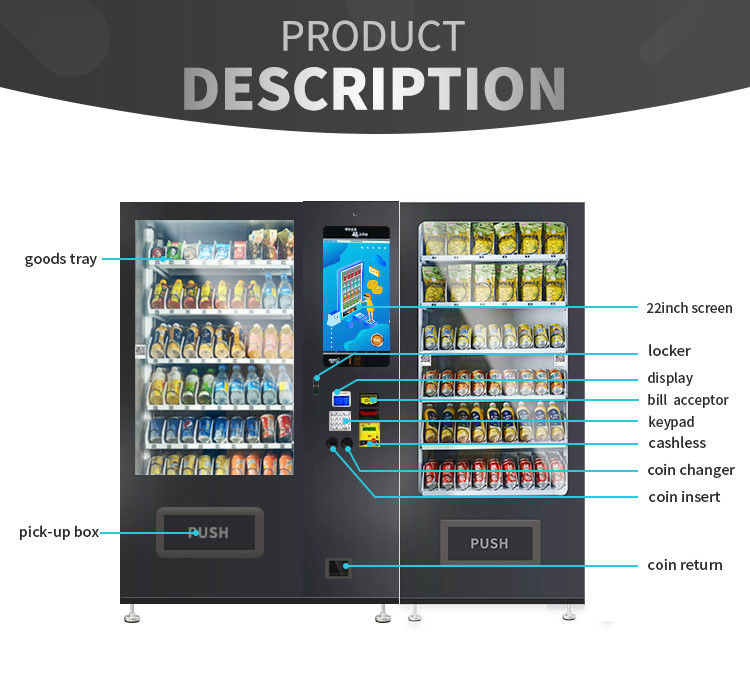 653 Capacity Automatic Snack Drink Vending Machine With Touch Screen In ...