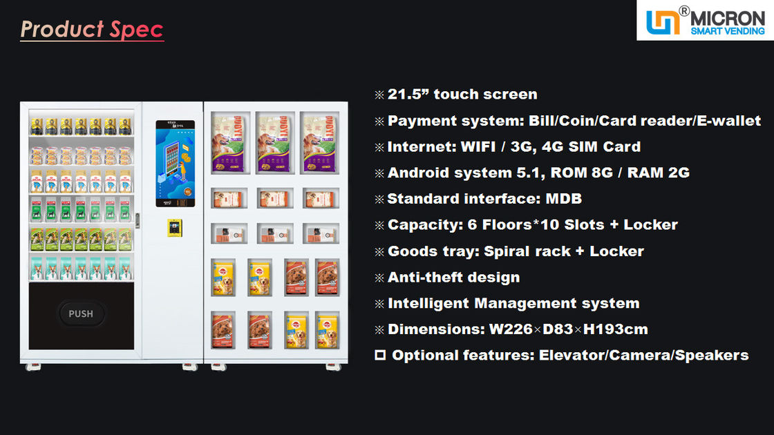 1200 Capacity Pet Products Smart Vending Machine With Locker Micron ...