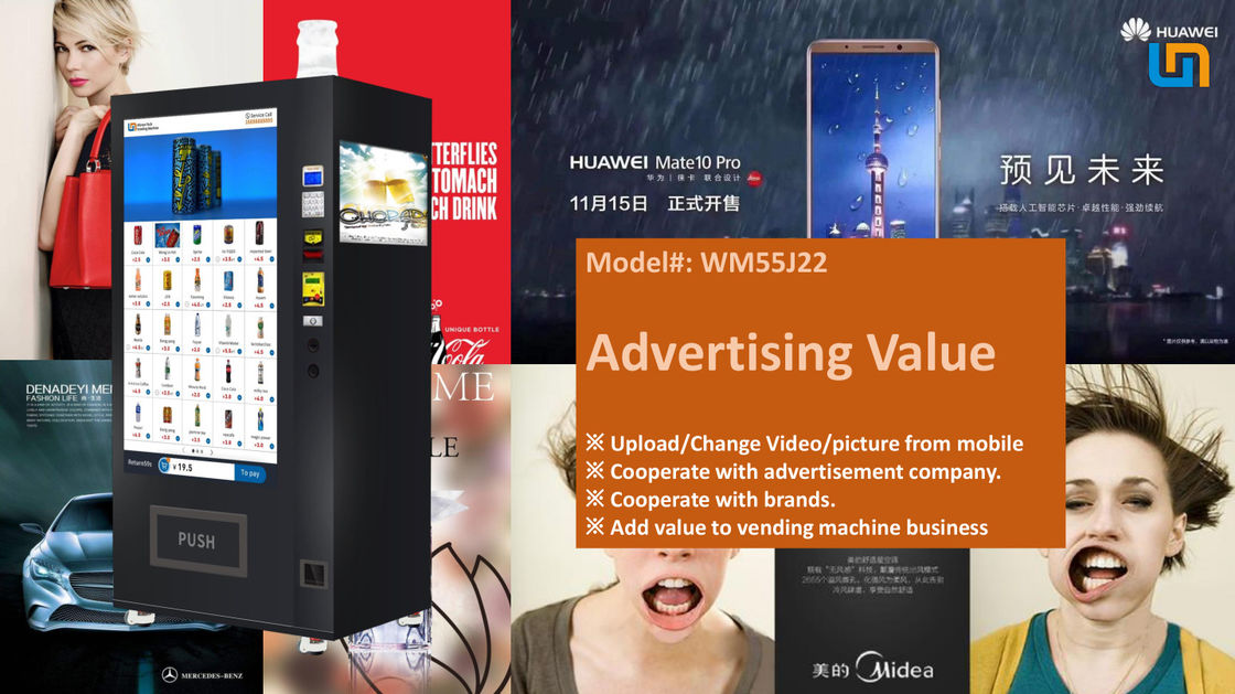 Double Safety Glass Door Reserve 55 Inch Touch Screen Vending Machine For Environment