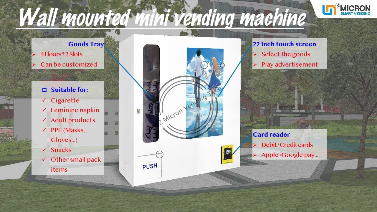 Mini Smart Wall Mount Vending Machine With Advertisement Management And ...